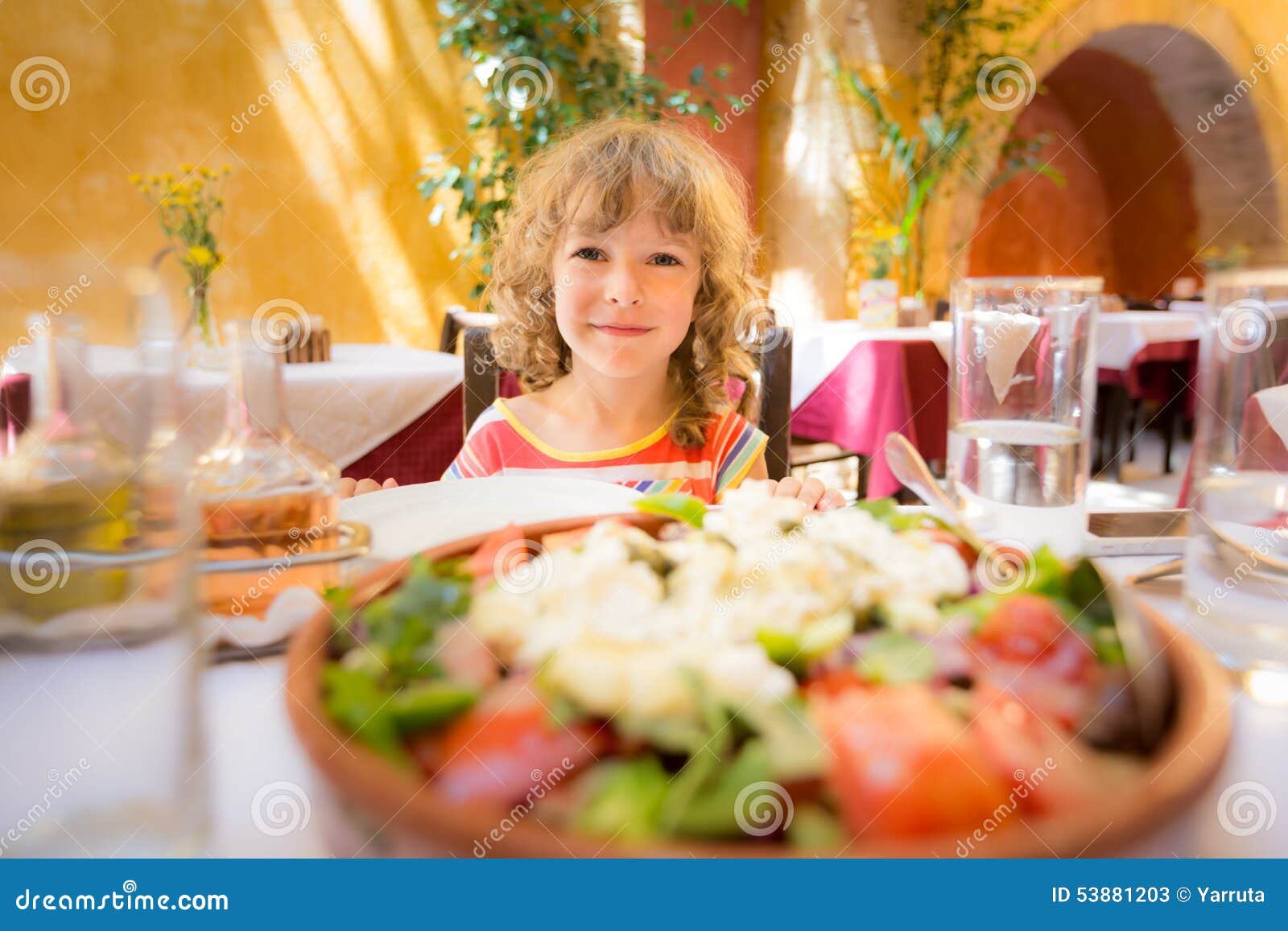 Child Eating in Summer Cafe Stock Image - Image of cafe, table: 53881203
