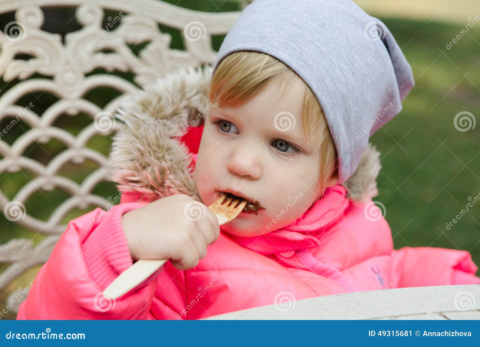 Child Eating Waffles with Chocolate in Park Stock Image - Image of ...