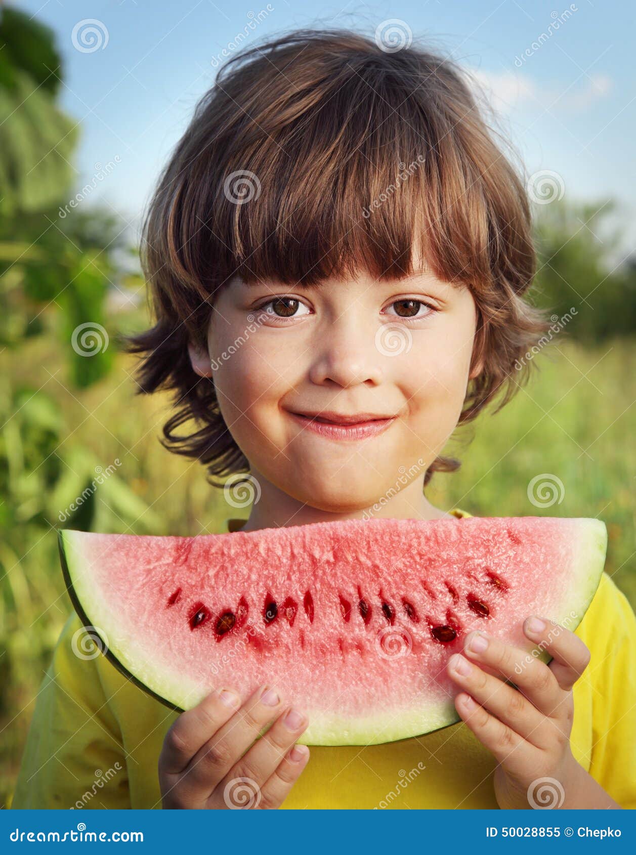 Child Eating Watermelon in the Garden Stock Image - Image of color ...