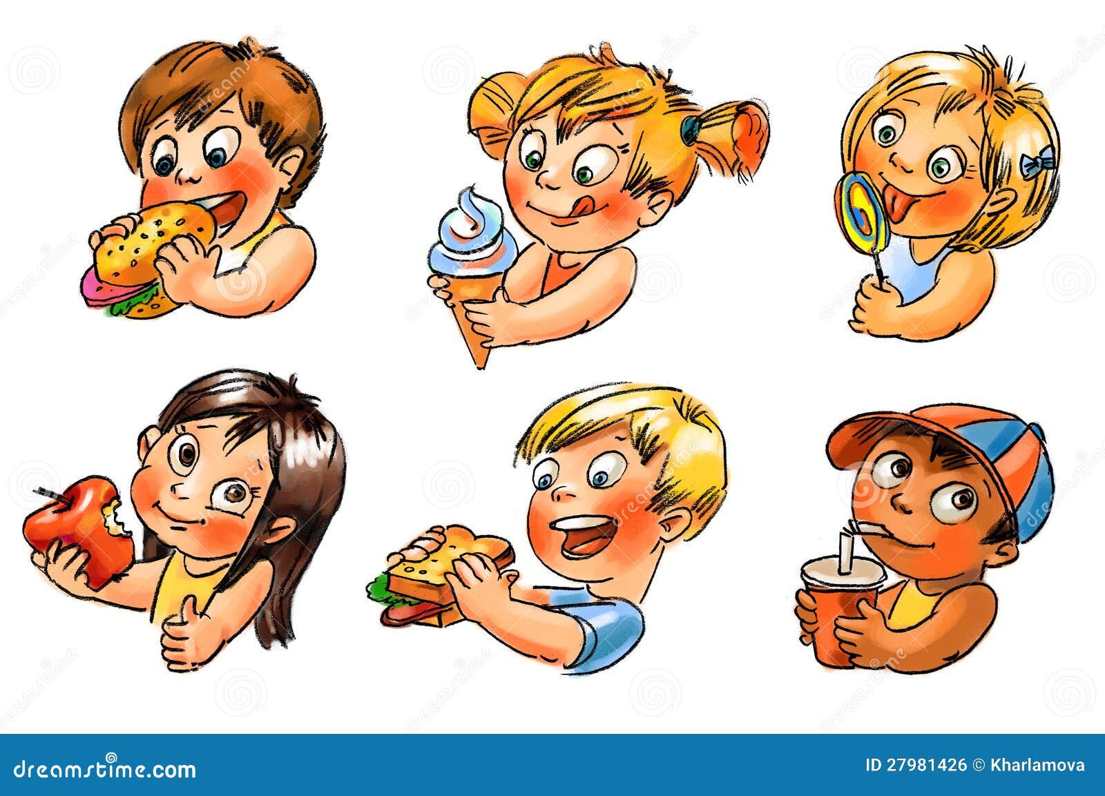 Child Eats. Hand Painted Illustration Stock Illustration - Illustration ...
