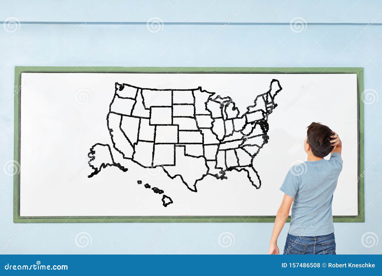 Child in Elementary School is Facing Map of the USA Stock Photo - Image ...