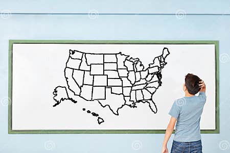 Child in Elementary School is Facing Map of the USA Stock Photo - Image ...