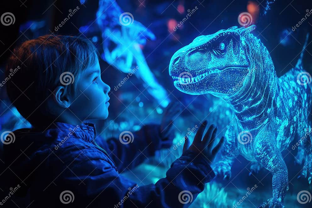 Child Engaged in Virtual Museum Exploration with Interactive Dinosaur ...