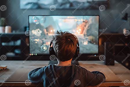 Child Engrossed in Playing Fantasy Computer Game Stock Image - Image of ...