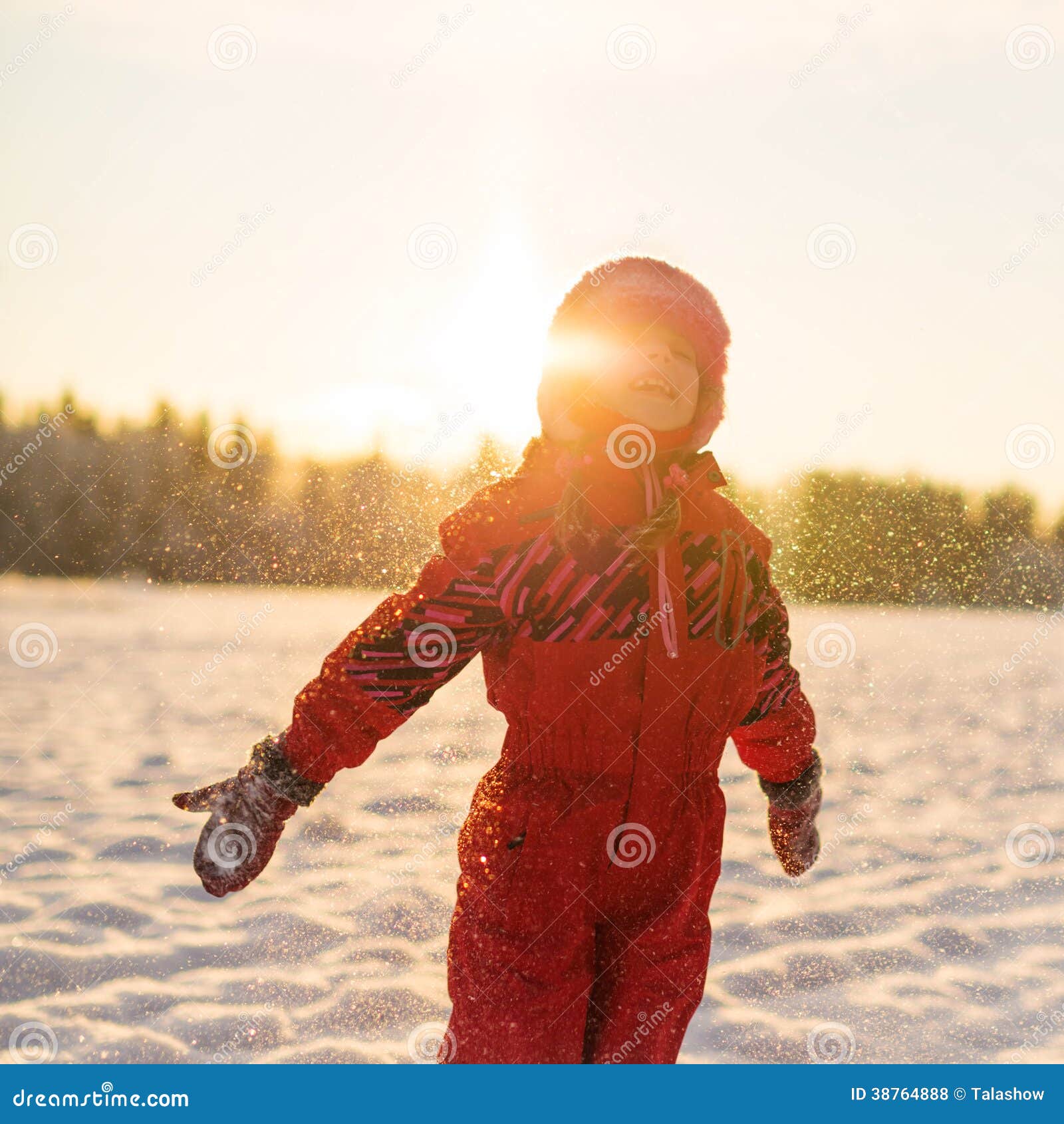 Child Enjoying the Falling Snow Stock Photo - Image of celebration ...