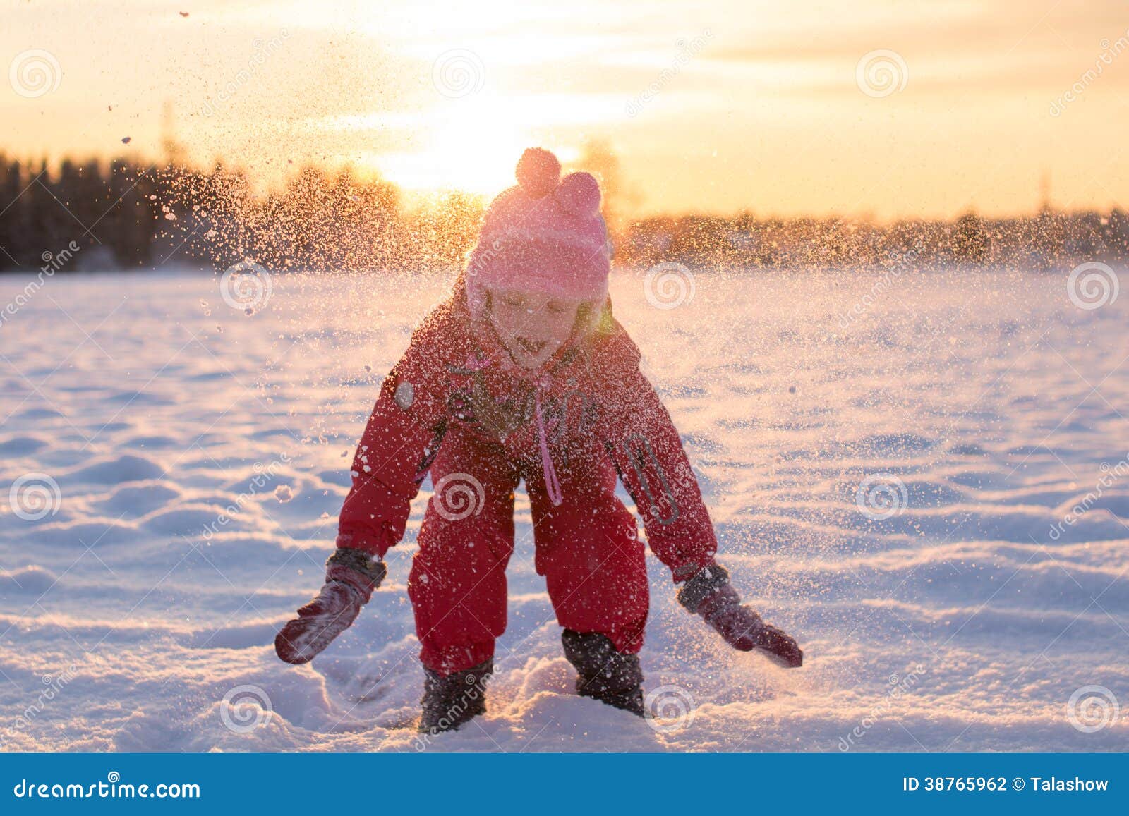 Child Enjoying the Falling Snow Stock Photo - Image of outdoors ...