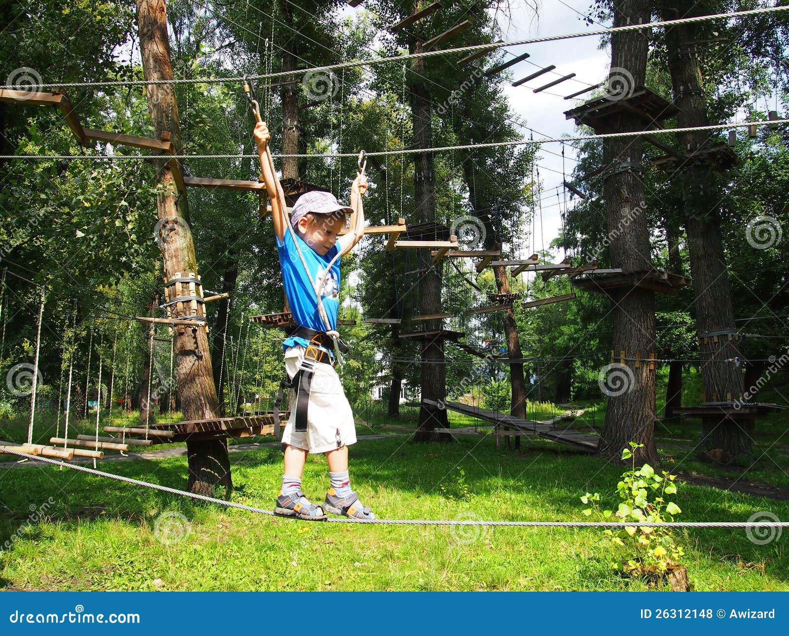 Child Equipped Climbing in Rope Park Stock Photo - Image of child ...