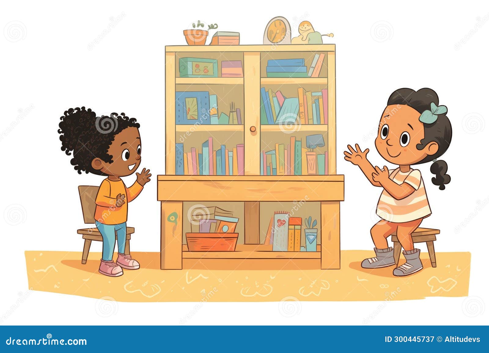 Child Explaining the Rules of the Book Exchange To Another Child Stock ...