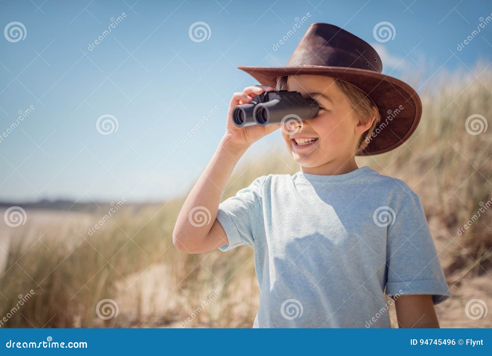 Child Explorer with Binoculars at the Beach Stock Photo - Image of ...
