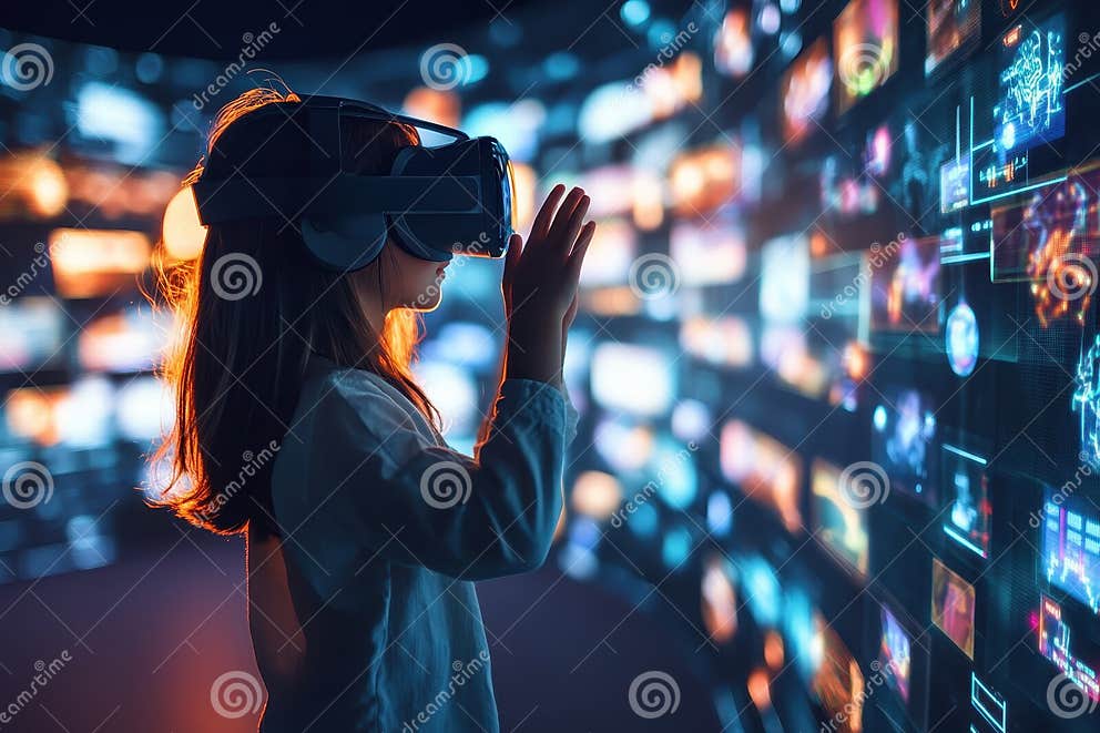 A Child Explores Virtual Reality, Interacting with Digital Content in ...