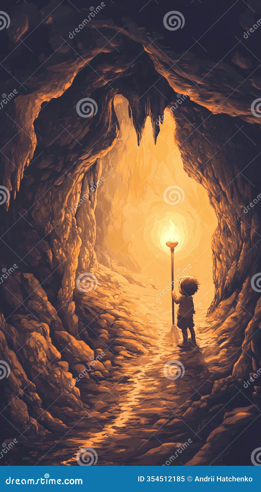 A Child Exploring a Cave Their Glowing Imaginary Friend Lighting the ...