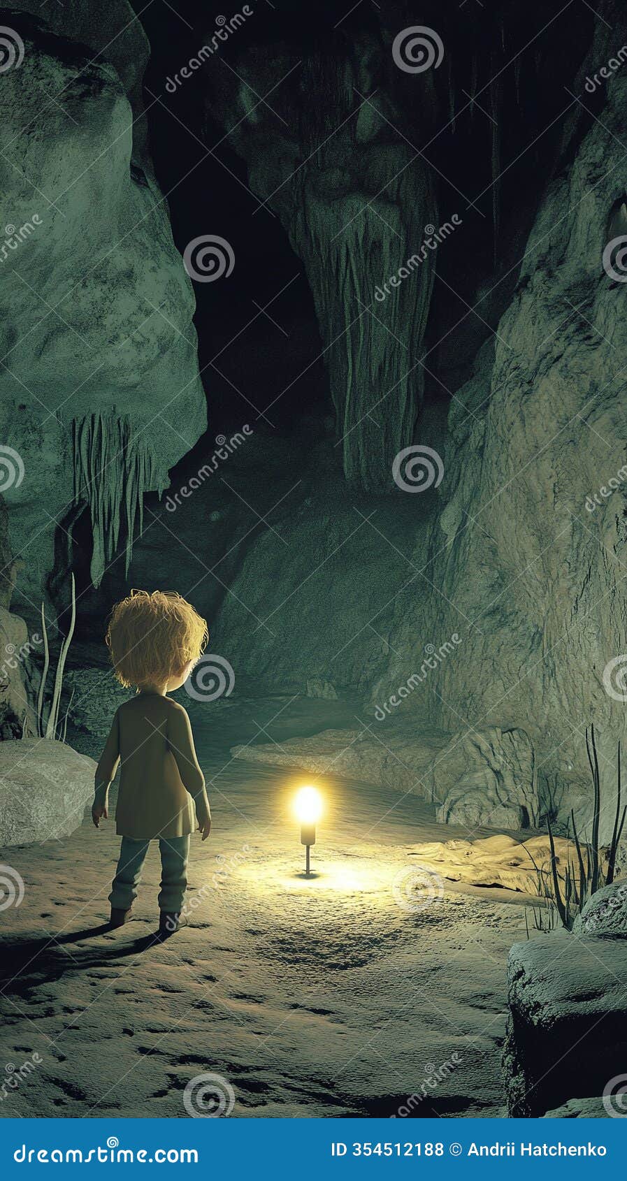 A Child Exploring a Cave Their Glowing Imaginary Friend Lighting the ...