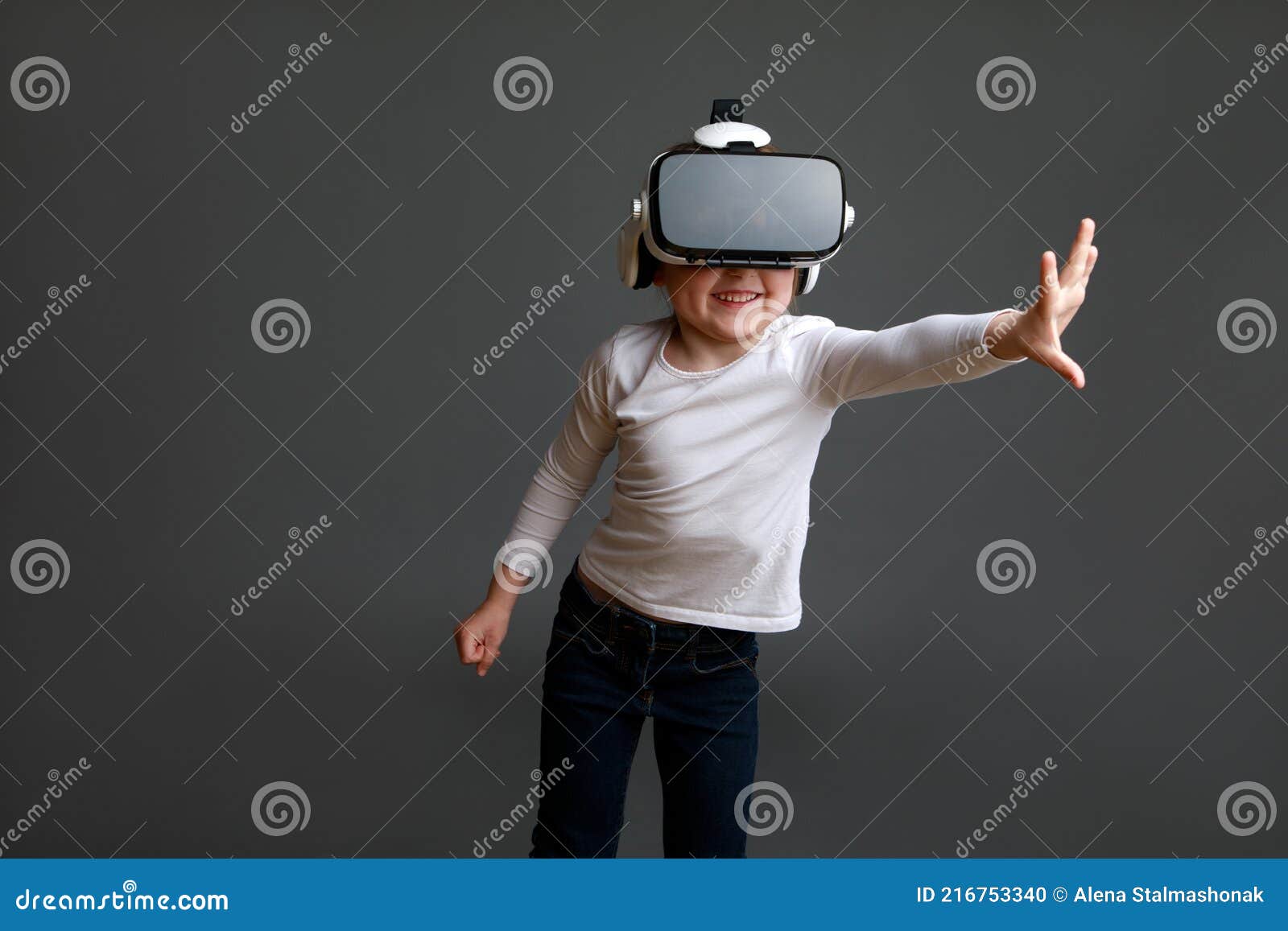 Child Exploring Digital Virtual World with VR Goggles Stock Photo ...