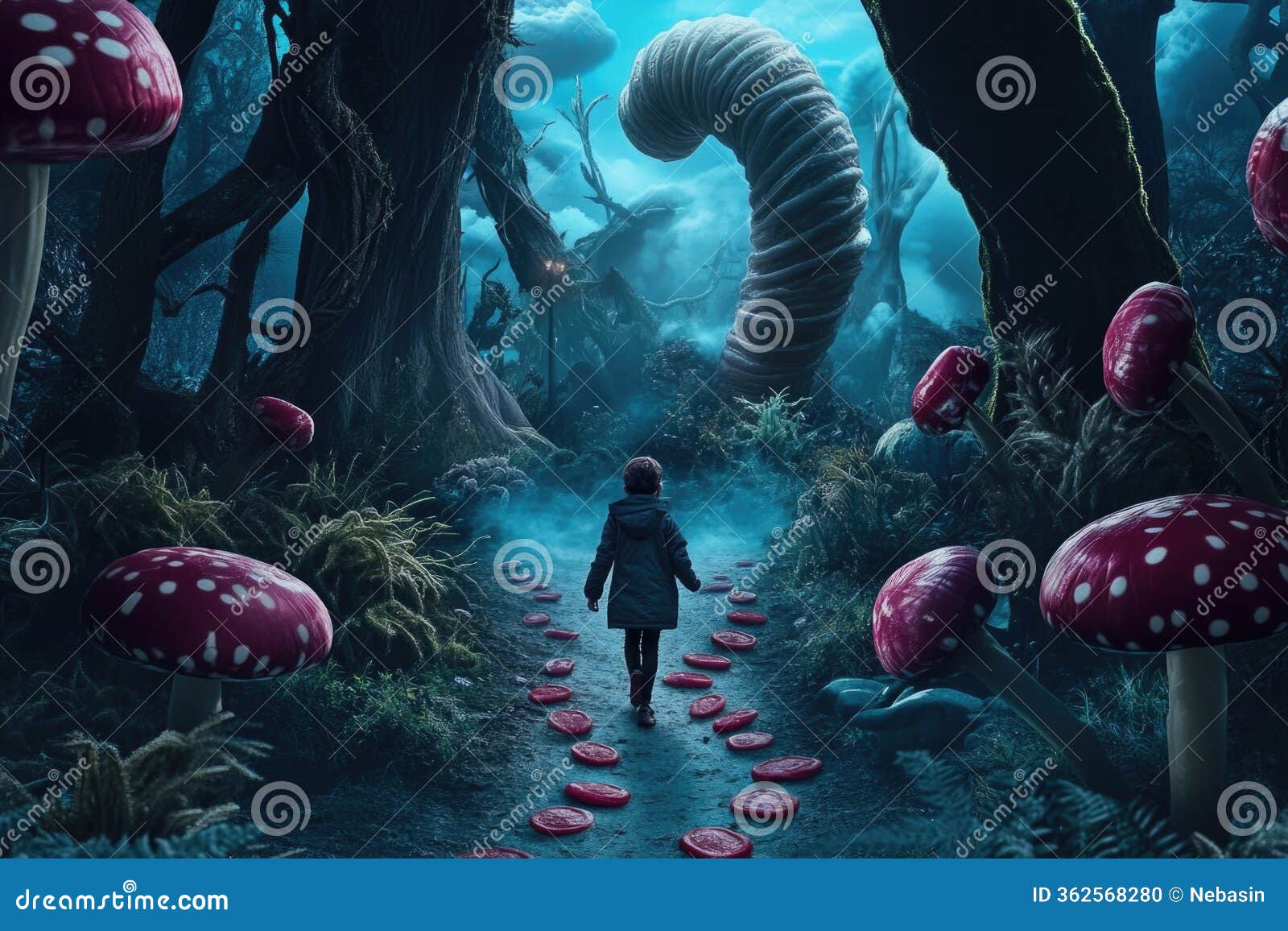 Child Exploring Mysterious Forest with Giant Creature and Magical ...