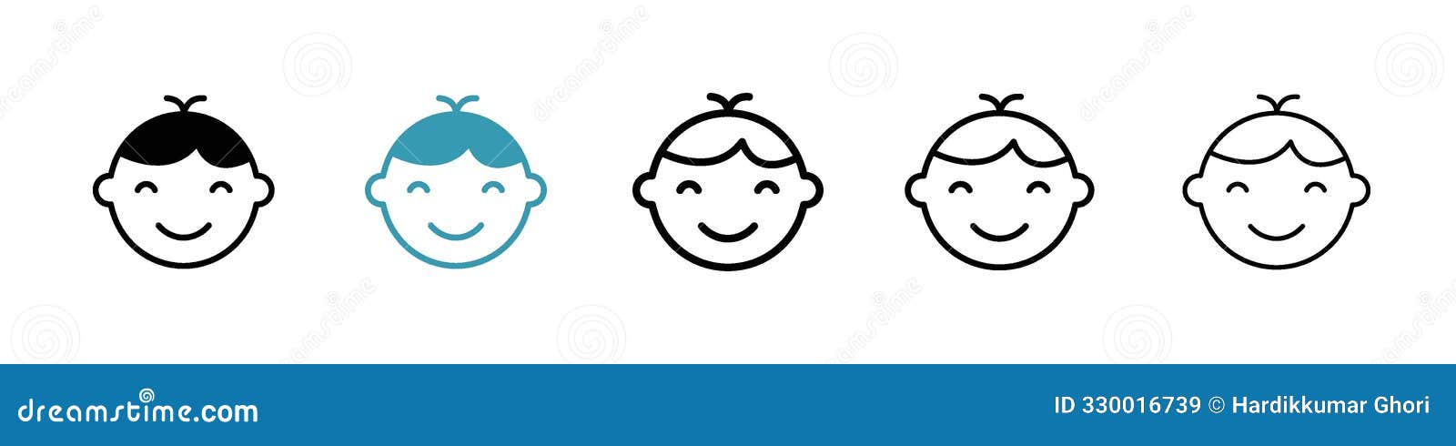 Child Face Icon Vector Set on White Background Stock Illustration ...