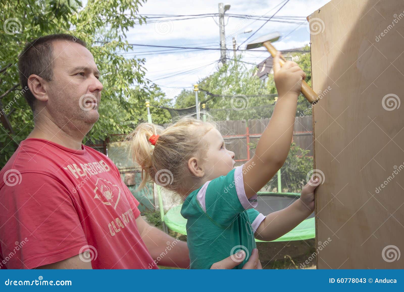 Child, father and a hammer stock image. Image of childhood - 60778043