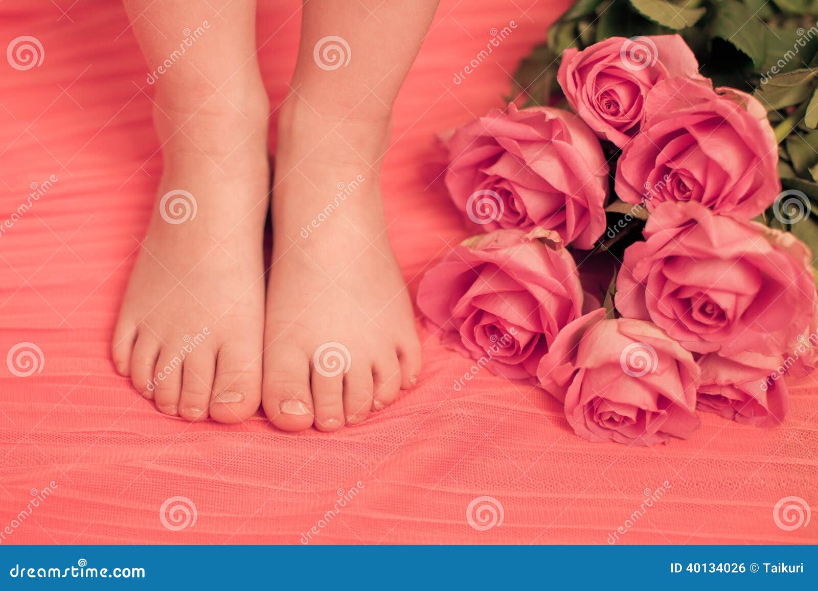 Child Feet with Pink Flowers Stock Photo - Image of pink, roses: 40134026