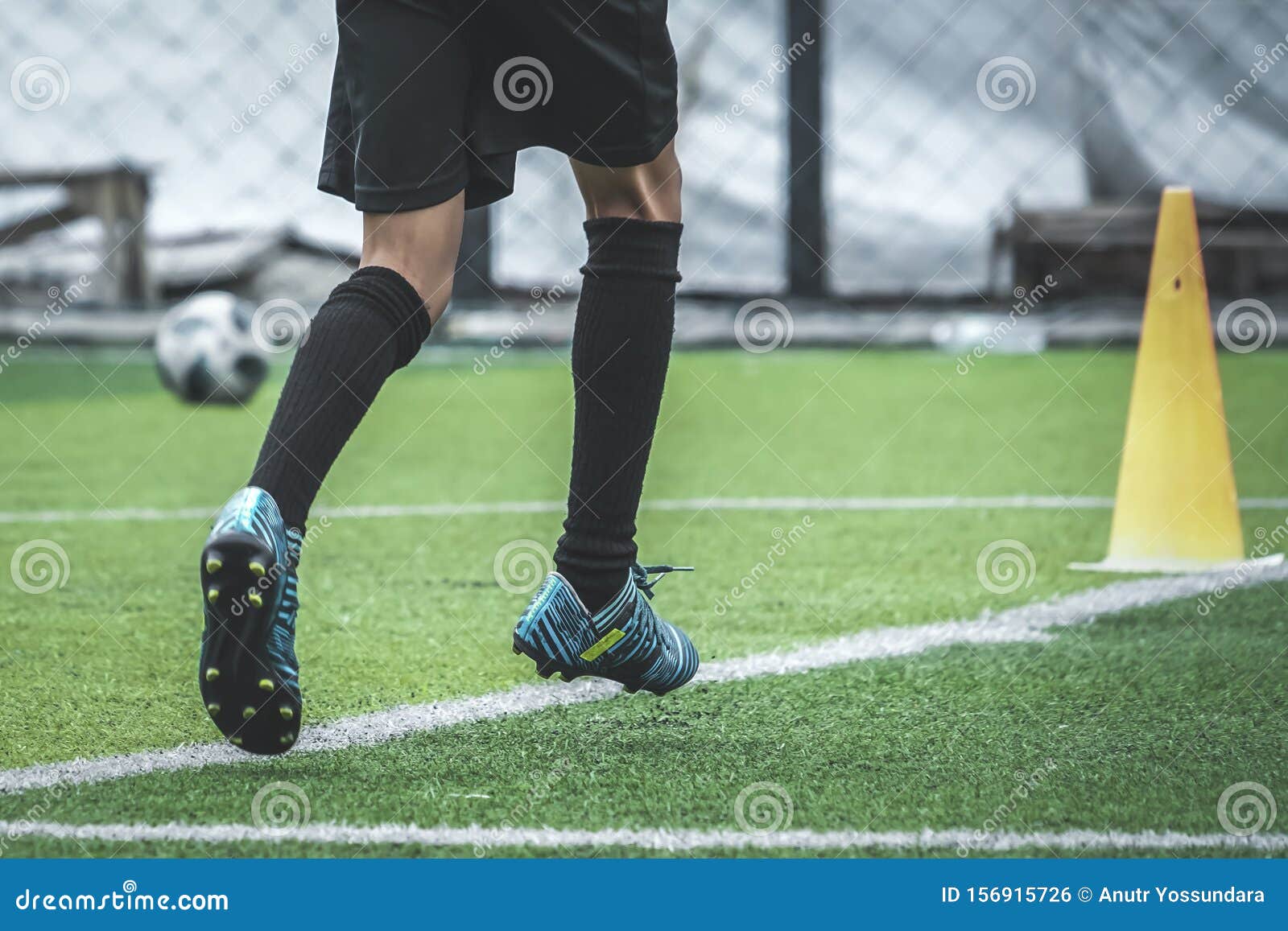 Child Feet Practicing Running and Moving on Soccer Field Stock Photo ...
