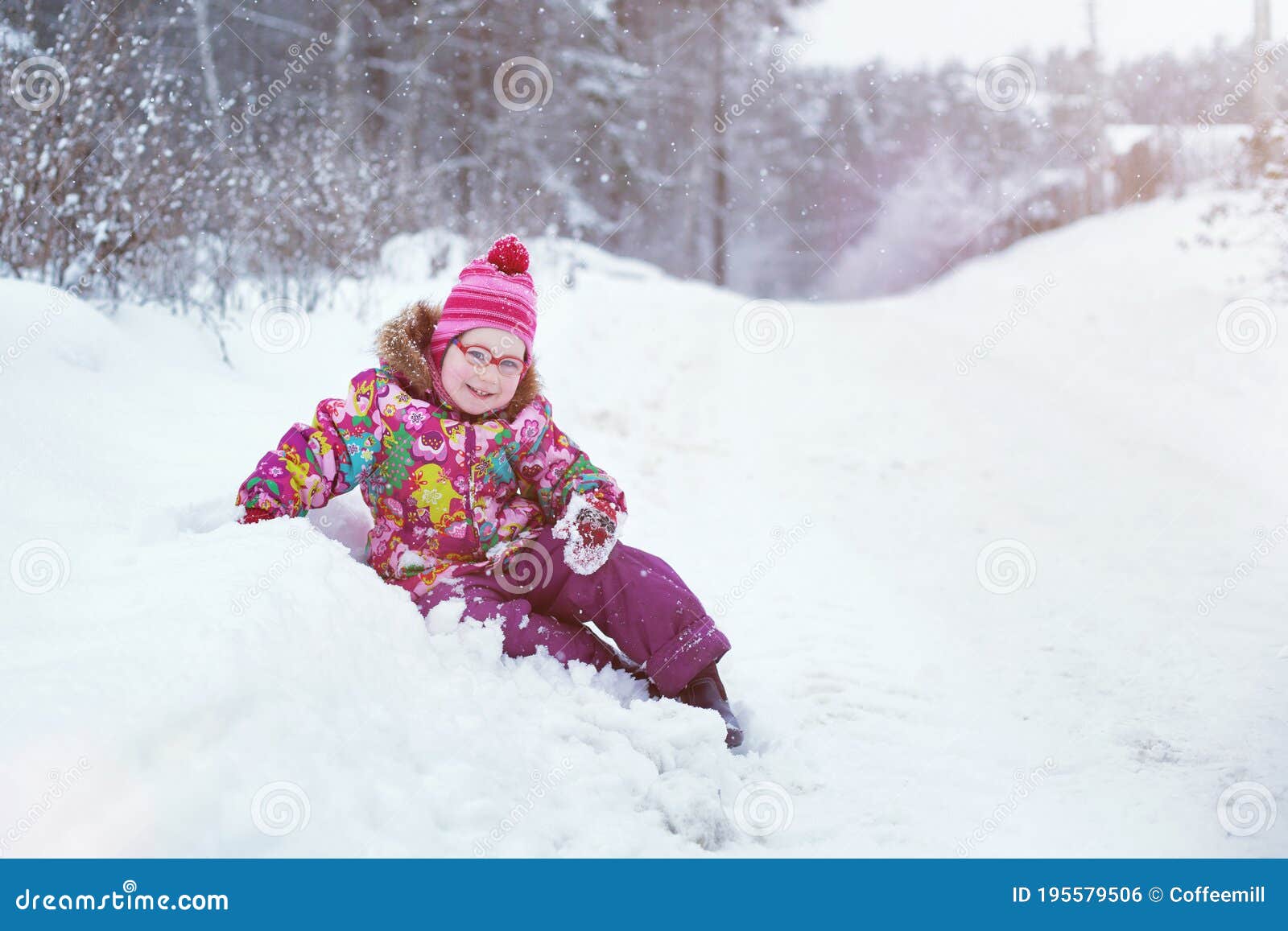 The Child Fell into the Snow Stock Photo - Image of child, winter ...