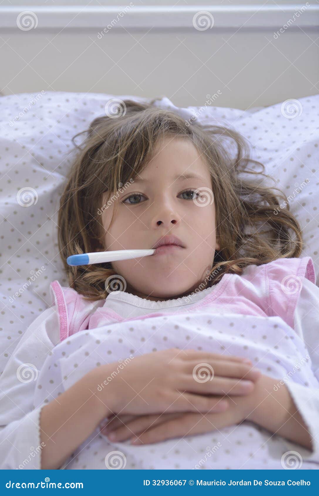 Child with fever in bed stock image. Image of pediatrician - 32936067