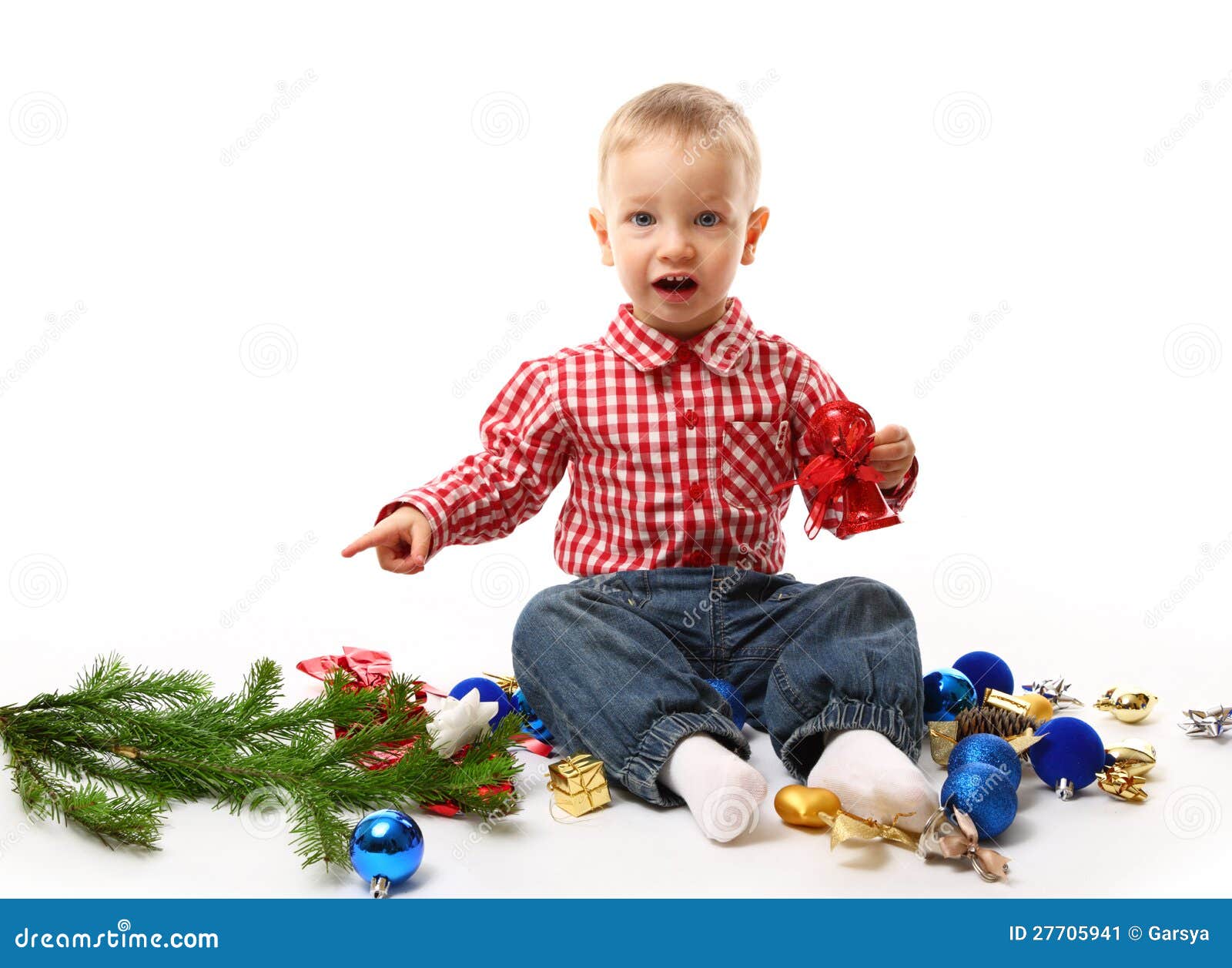 Child with fir branch stock image. Image of tshirt, toddler - 27705941