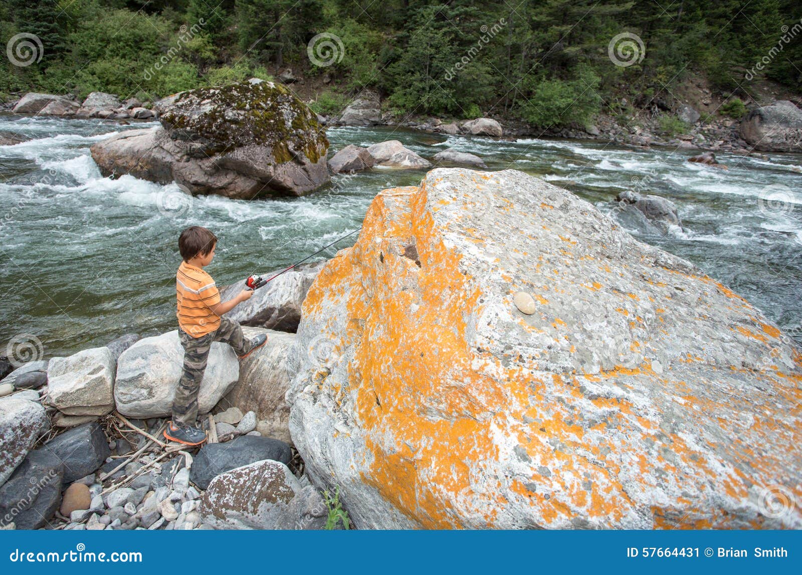 Child Fishing in the River. Stock Image - Image of river, outdoor: 57664431