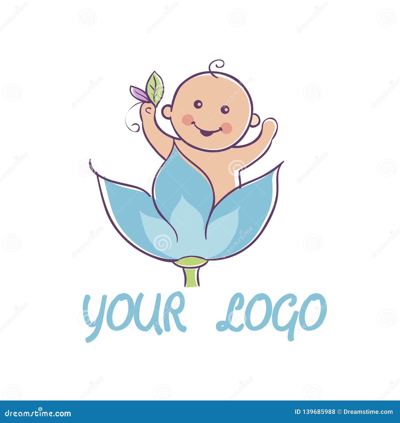 A Child in a Flower. Newborn Boy Logo. Vector Illustration Stock Vector ...
