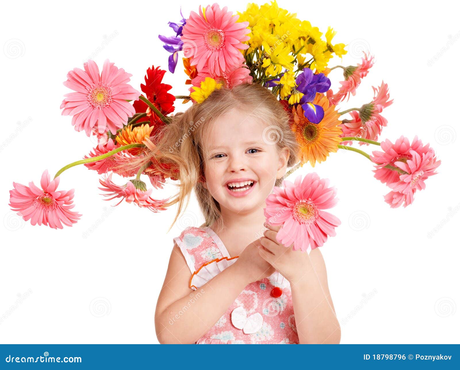 Child with with Flowers on Her Hair. Stock Photo - Image of flowers ...