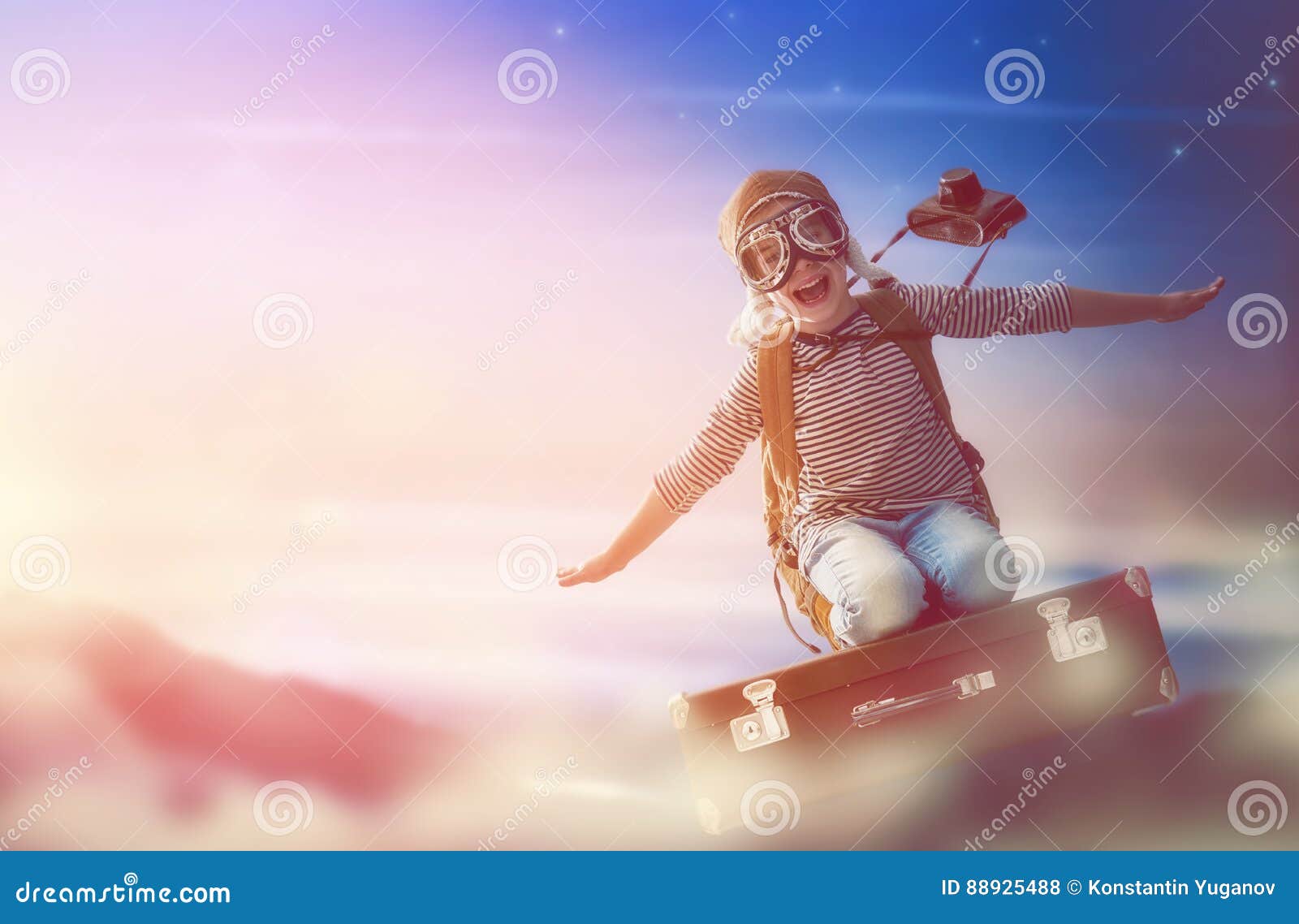 Child Is Flying In Father Arms. Dad Tosses Son Into The Air. Father And ...