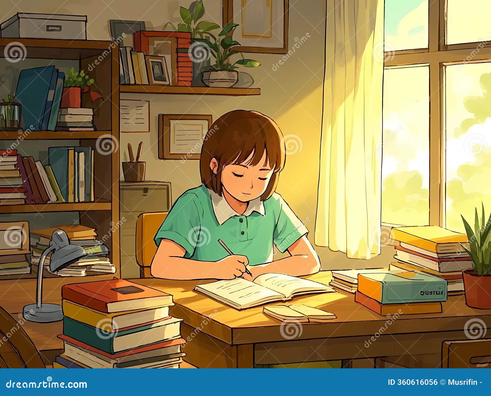 Children Study in the Home Study Room Cartoon Stock Illustration ...