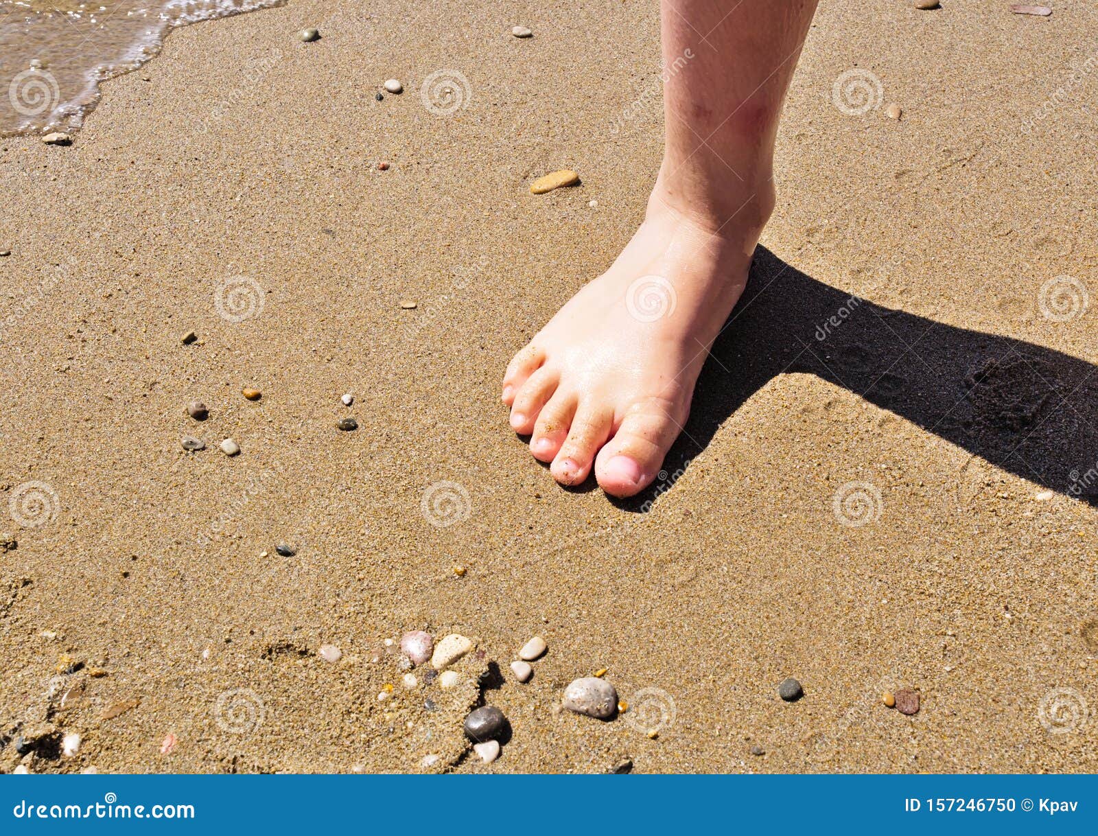 Child Foot and Shadow on Sand. Stock Photo - Image of coastline ...