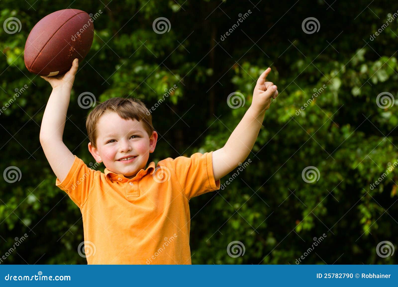 Child with Football Celebrating Stock Photo - Image of active, american ...