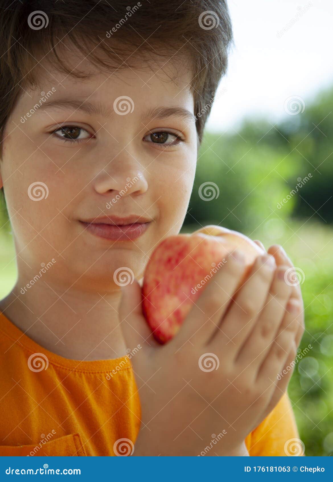 A Child with a Fruit. Kid Eating Fresh Pear Stock Image - Image of cute ...