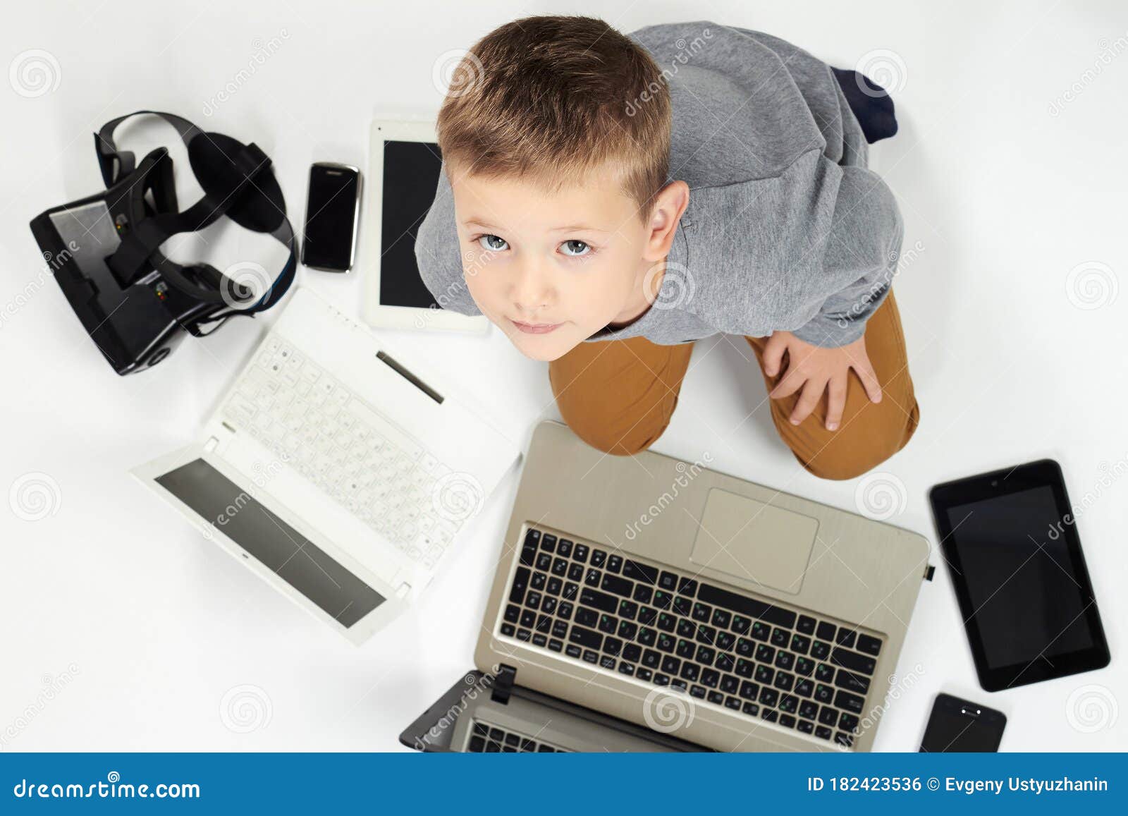 Child with Gadgets. Little Boy and New Technology Stock Photo - Image ...