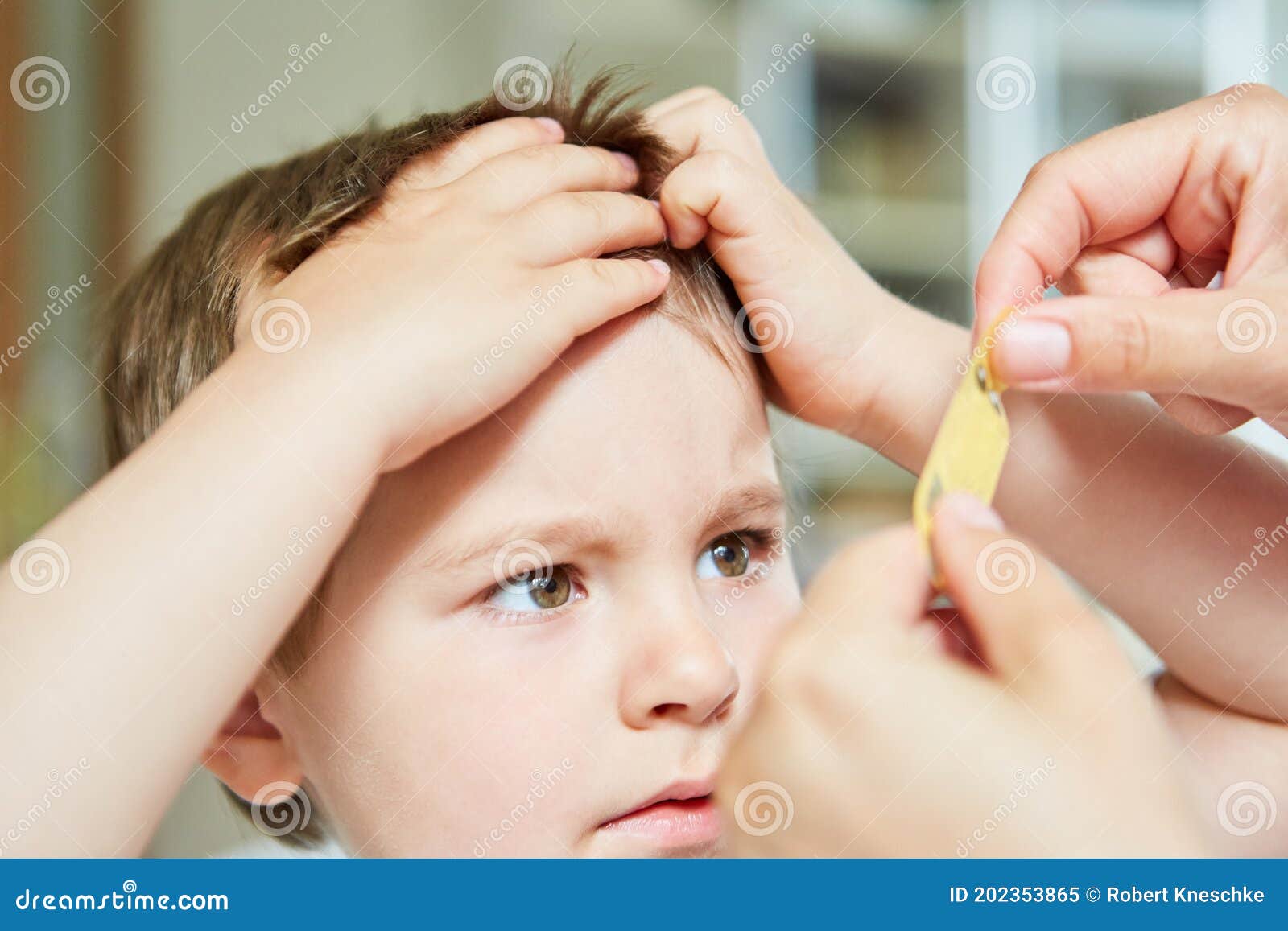 Child Gets Plaster on Bump on Forehead at the Pediatrician Stock Image ...
