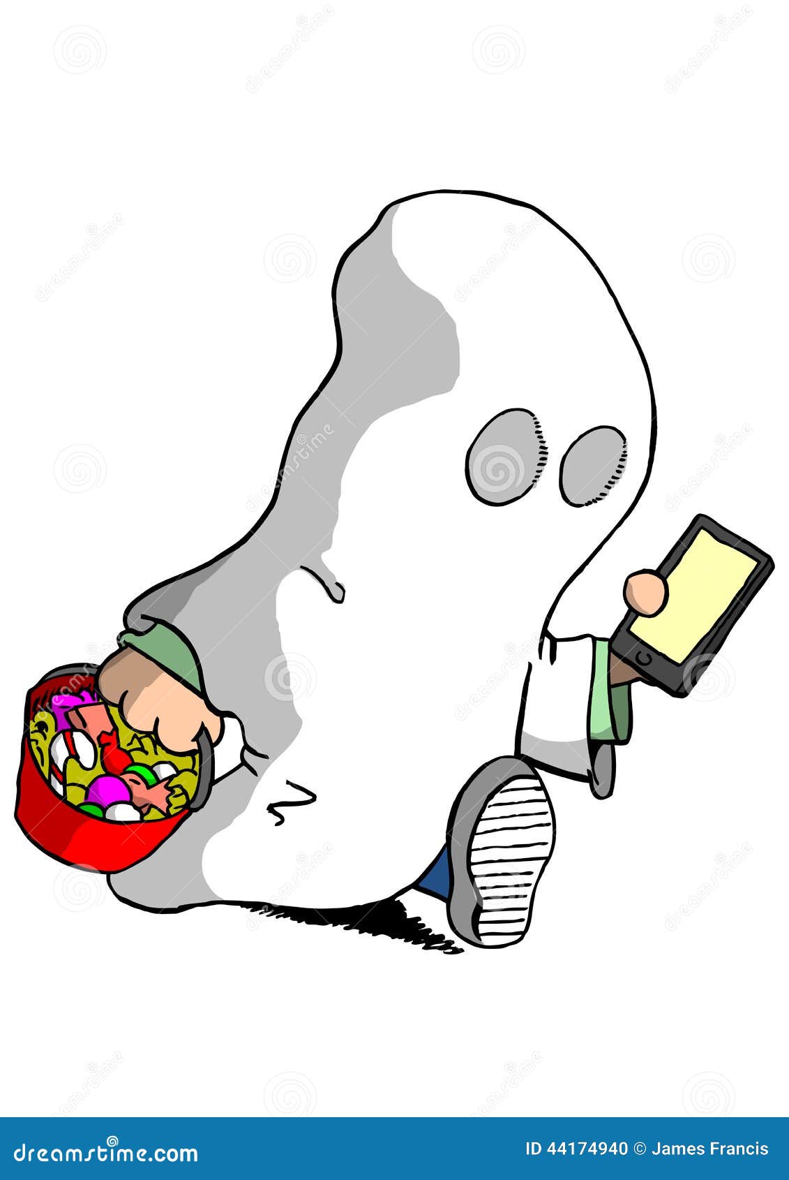 Child in Ghost Costume Using Phone Stock Illustration - Illustration of ...