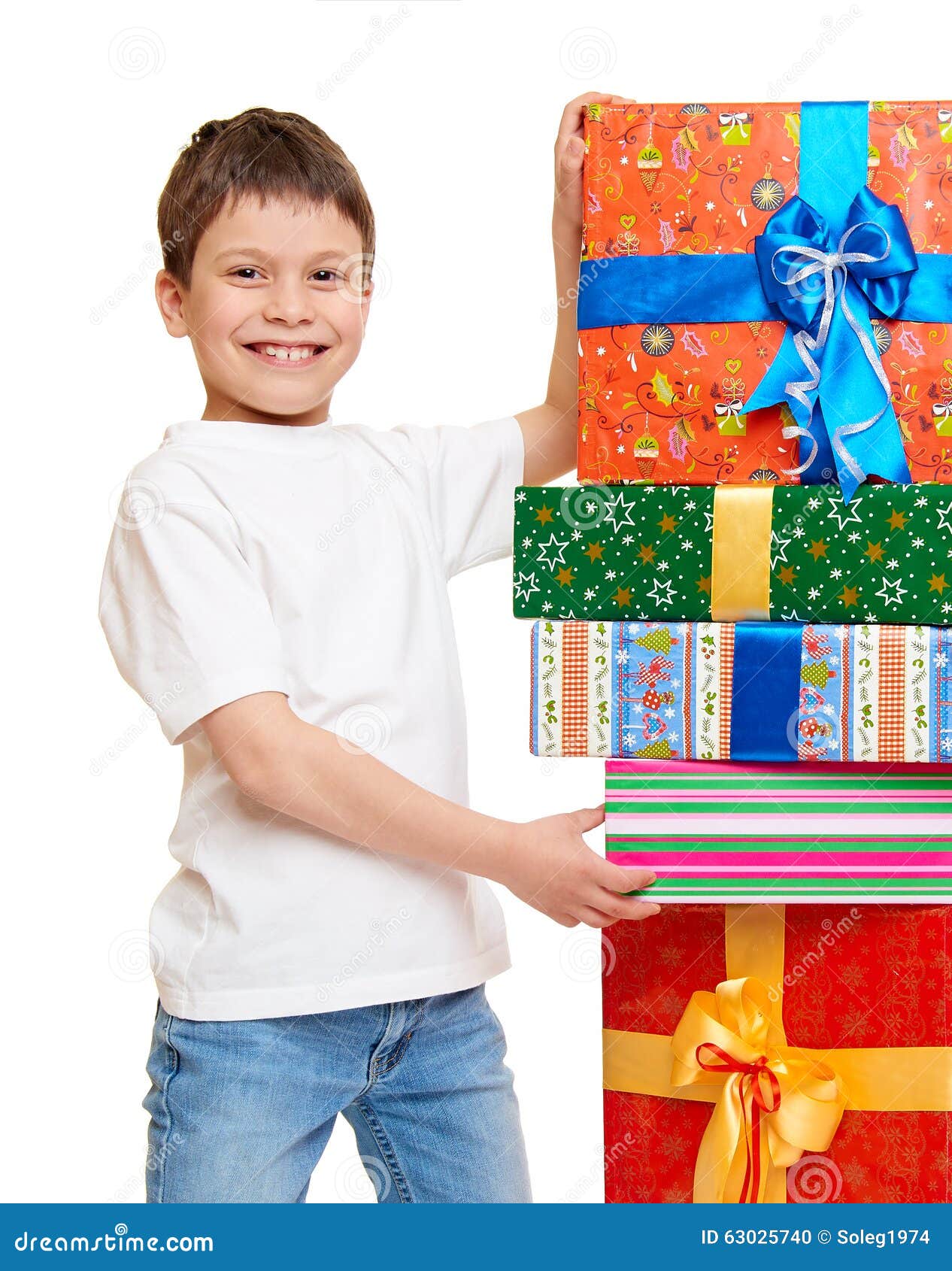 Child with Gift Box - Holiday Object Concept on White Stock Photo ...