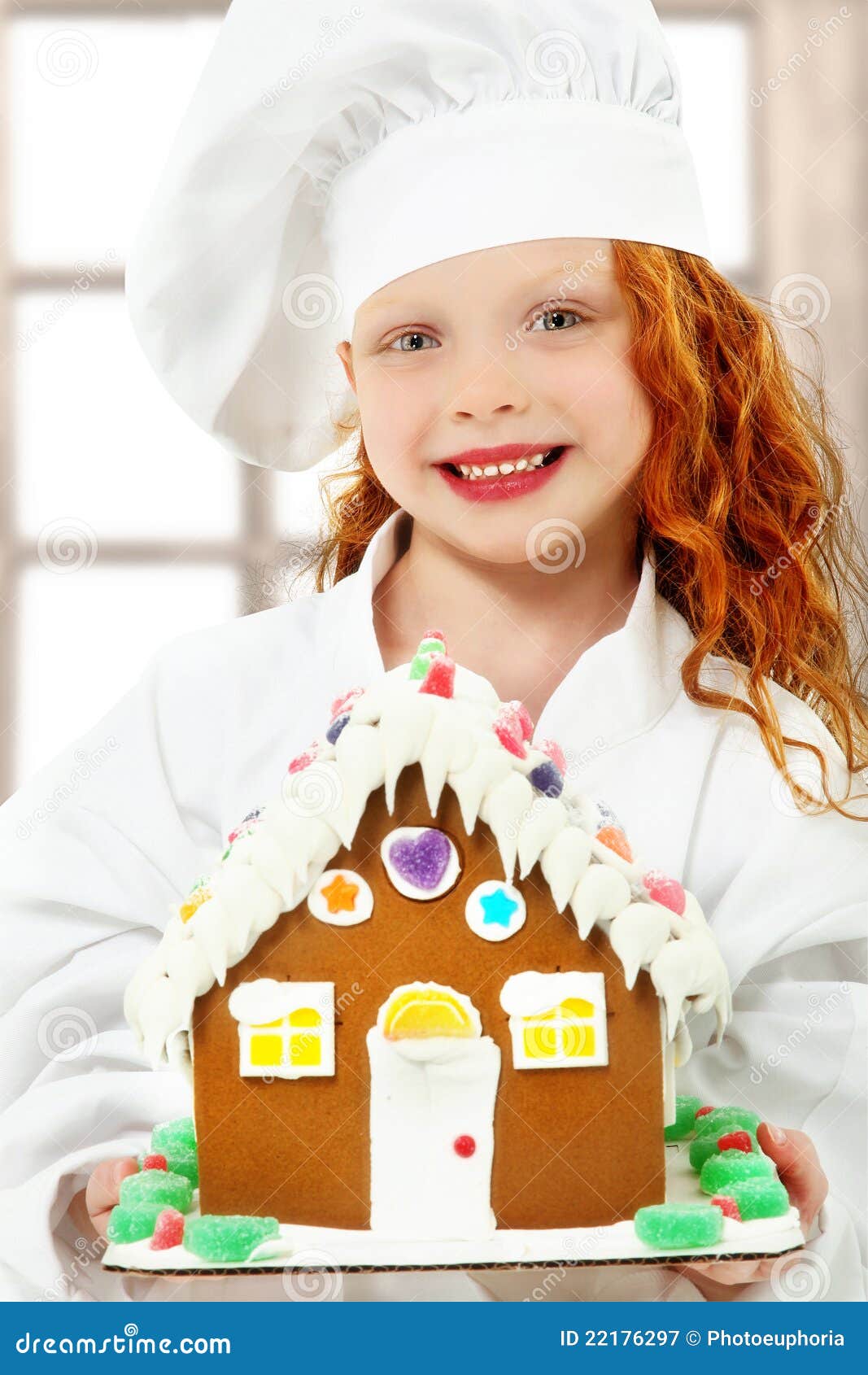 Child with Gingerbread House at Christmas As Chef Stock Image - Image ...