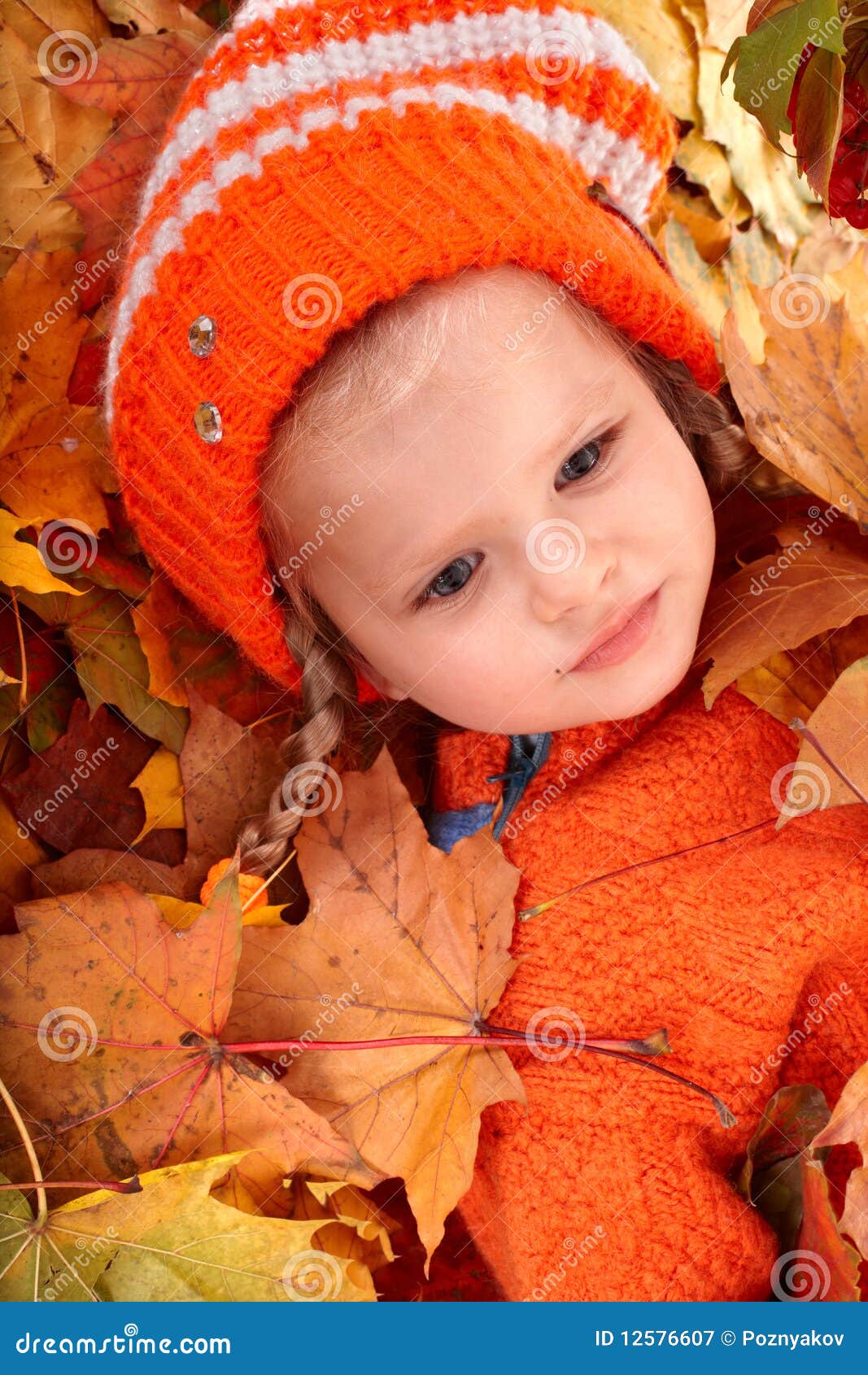Child Girl in Autumn Orange Leaf. Stock Image - Image of leaf, human ...