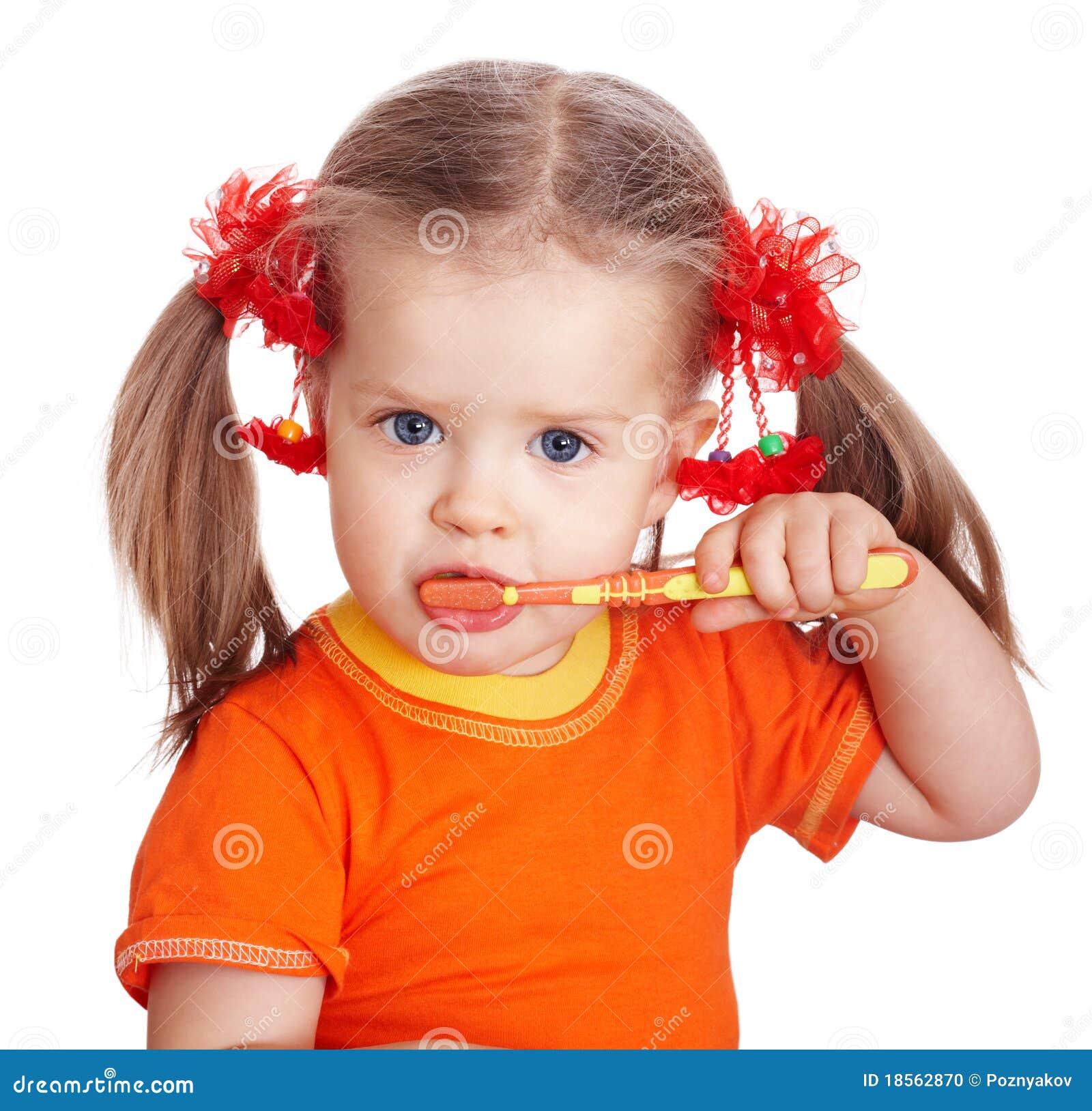 Child Girl Clean Brush Teeth. Stock Photo - Image of happiness, orange ...