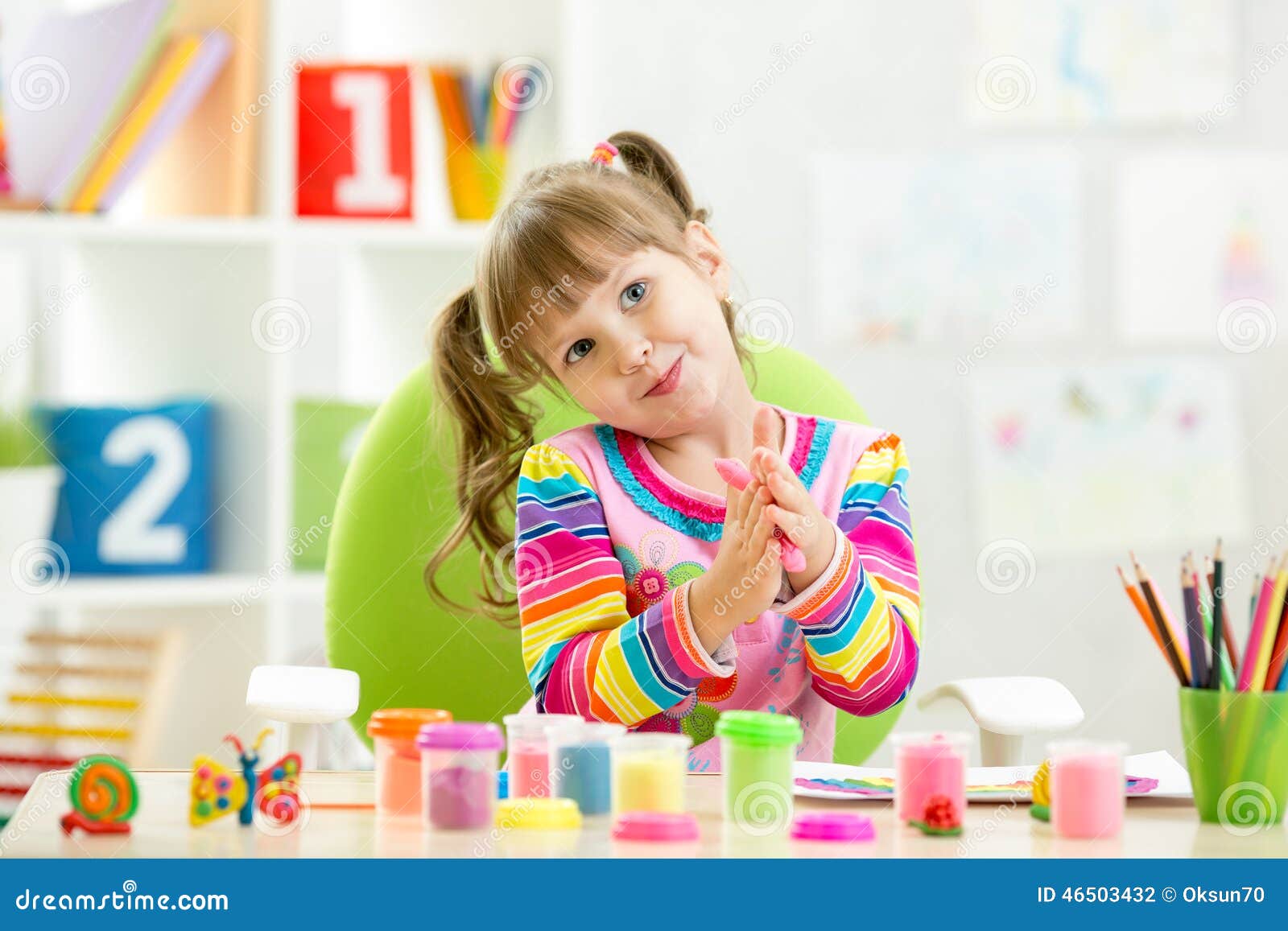 Child Girl Drawing and Making by Hands Stock Photo - Image of painting ...