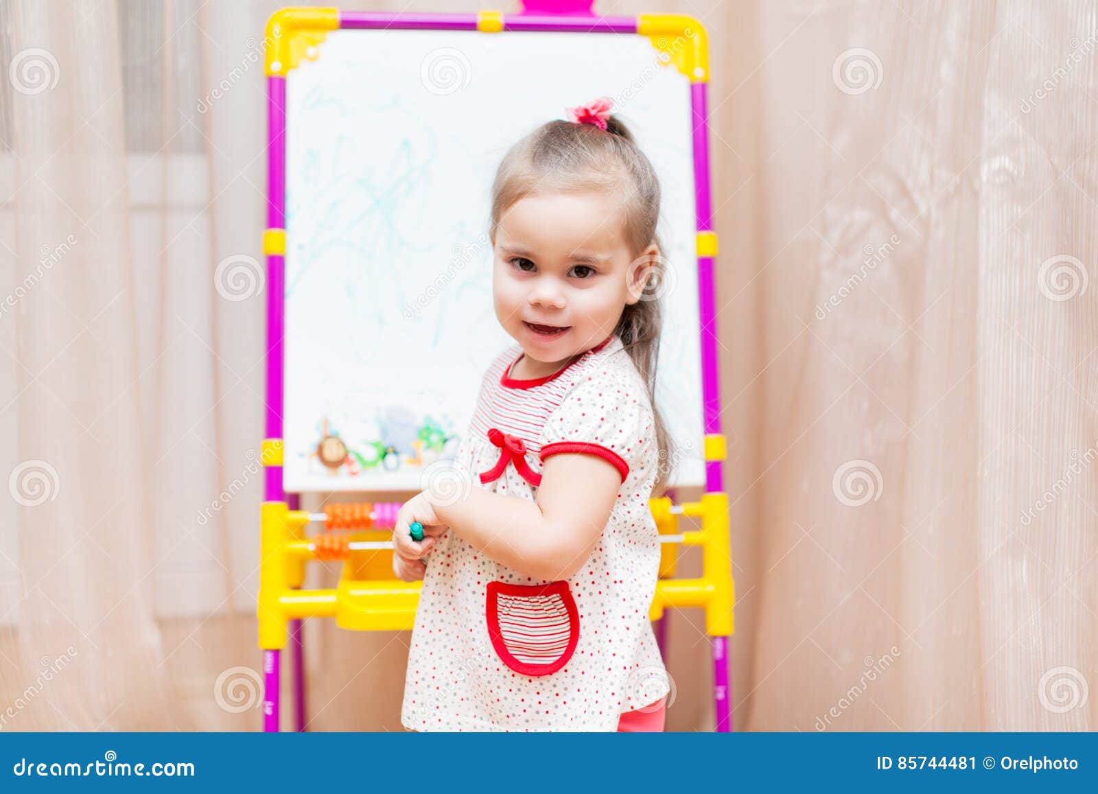 Child Girl Drawing on White Board Stock Image - Image of preschooler ...
