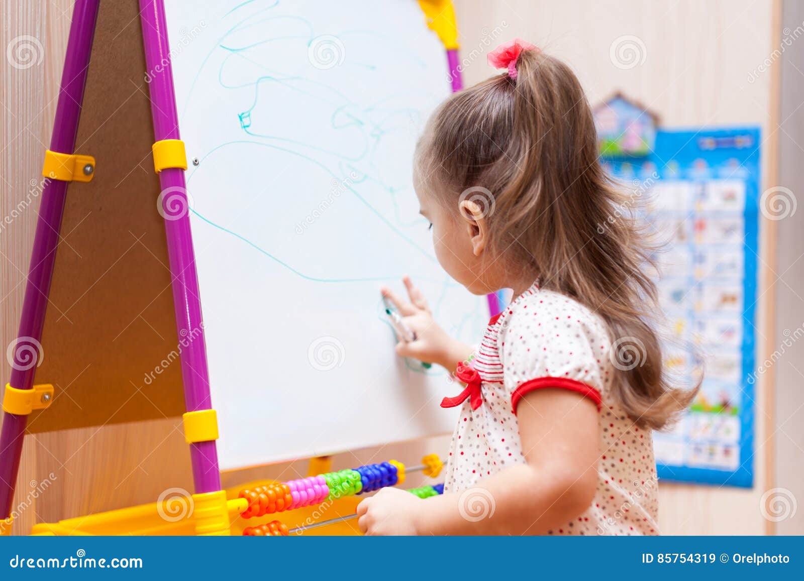 Child Girl Drawing on White Board Stock Image - Image of education ...