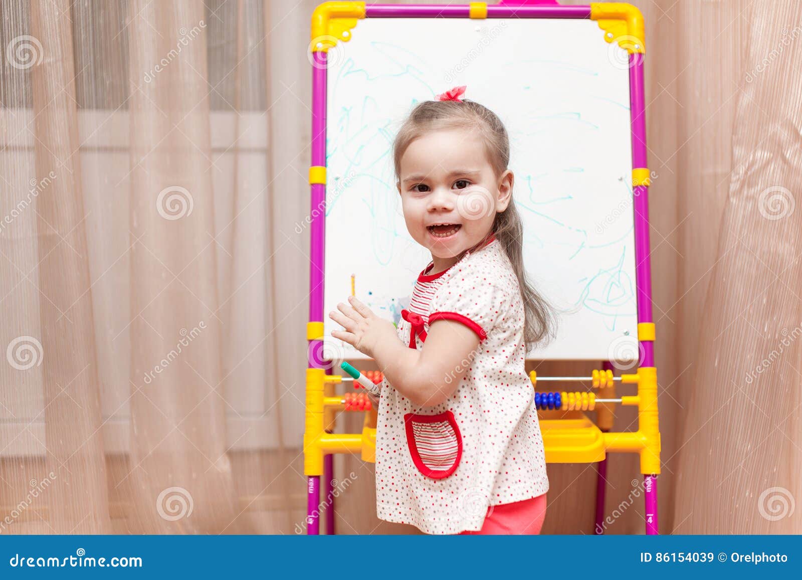 Child Girl Drawing on White Board Stock Image - Image of blackboard ...