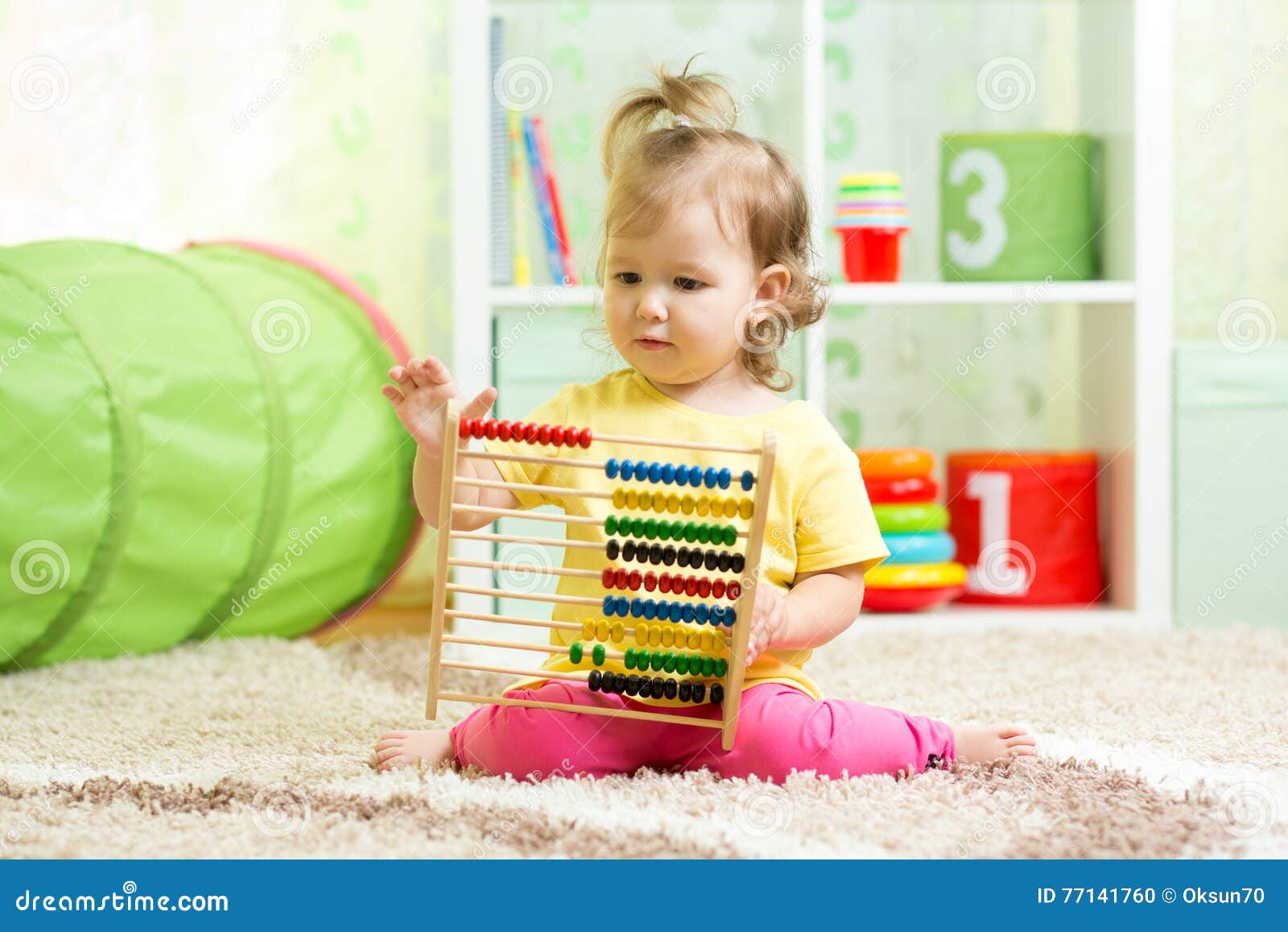 Child Girl Playing with Abacus, Early Learning Stock Photo - Image of ...