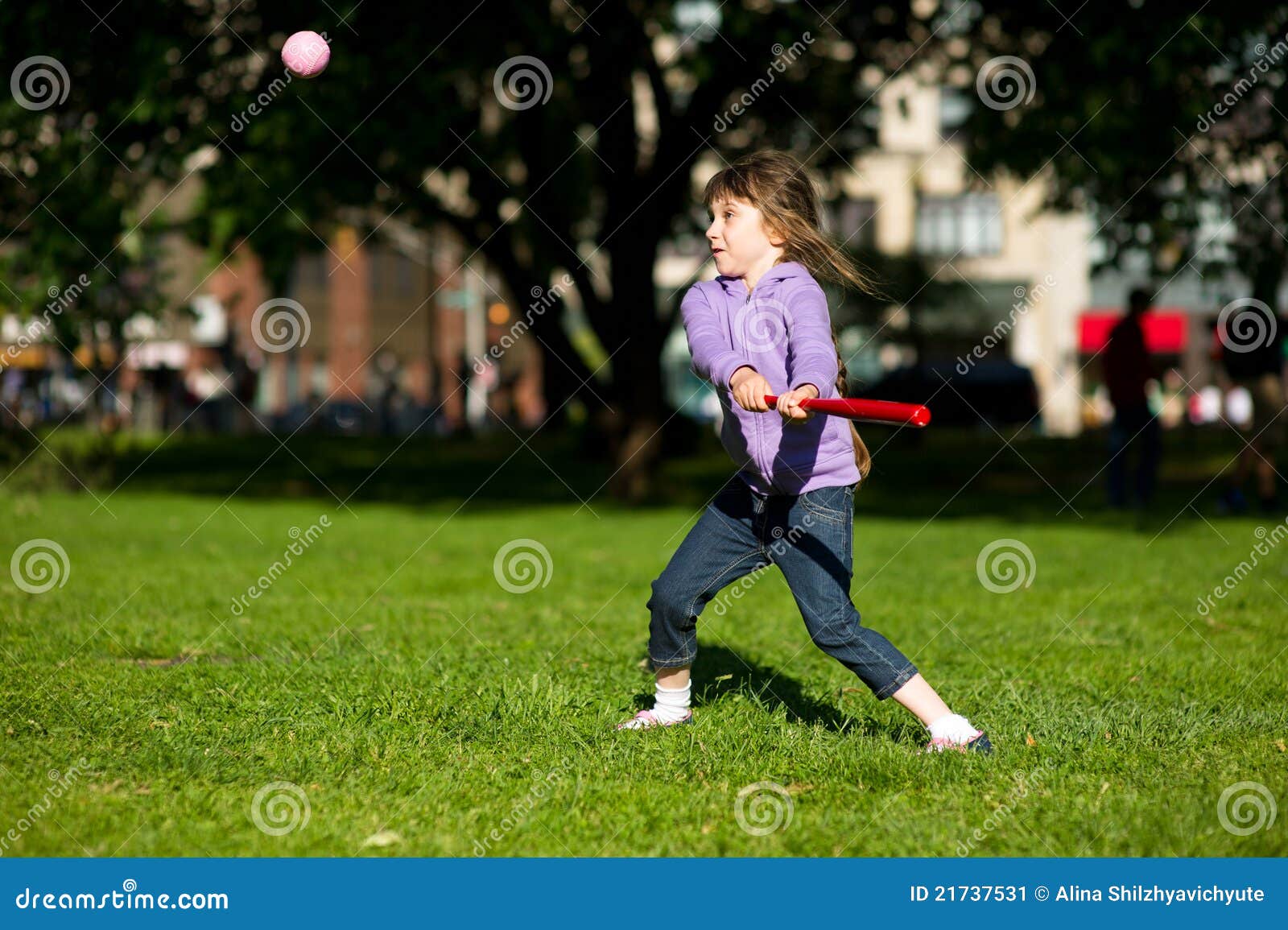 The Girl With Baseball Bat Stands At The Closed Door Of The Store And ...