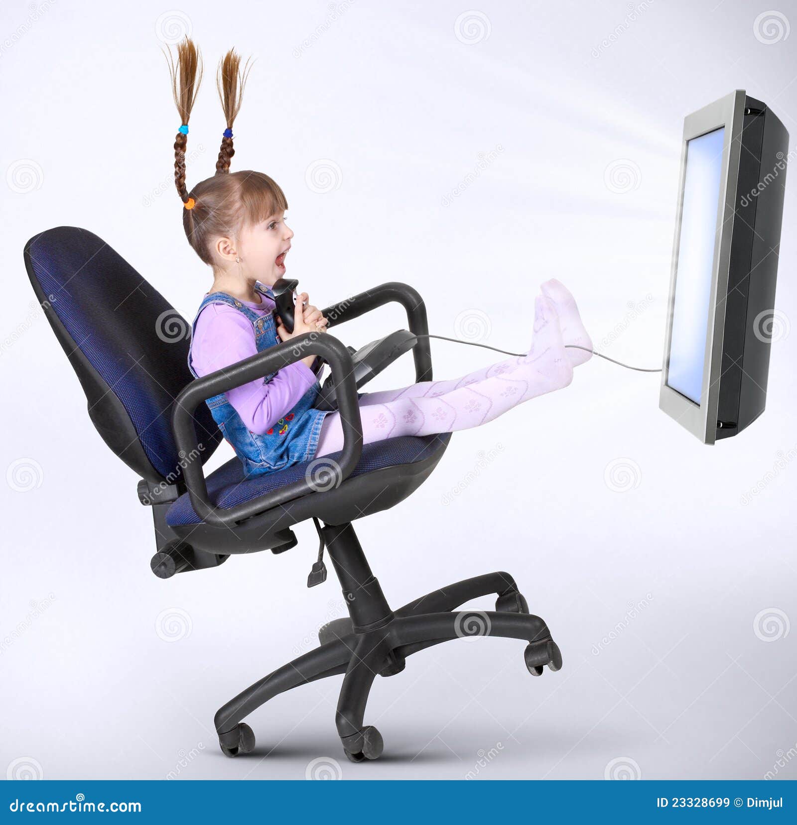 Child Girl Playing Computer Game Stock Image - Image of cool, monitor ...