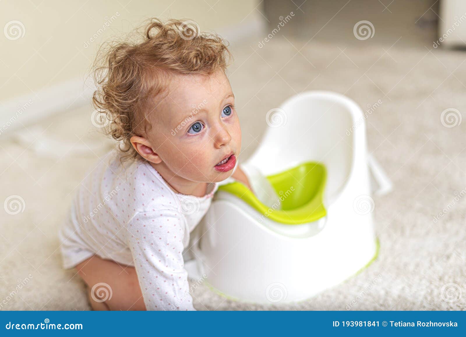 Child girl on the potty. stock image. Image of lavatory - 193981841