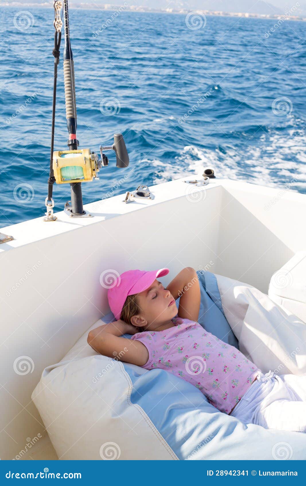 Child Girl Sailing Relaxed on Boat Deck Ejoying a Nap Stock Image ...