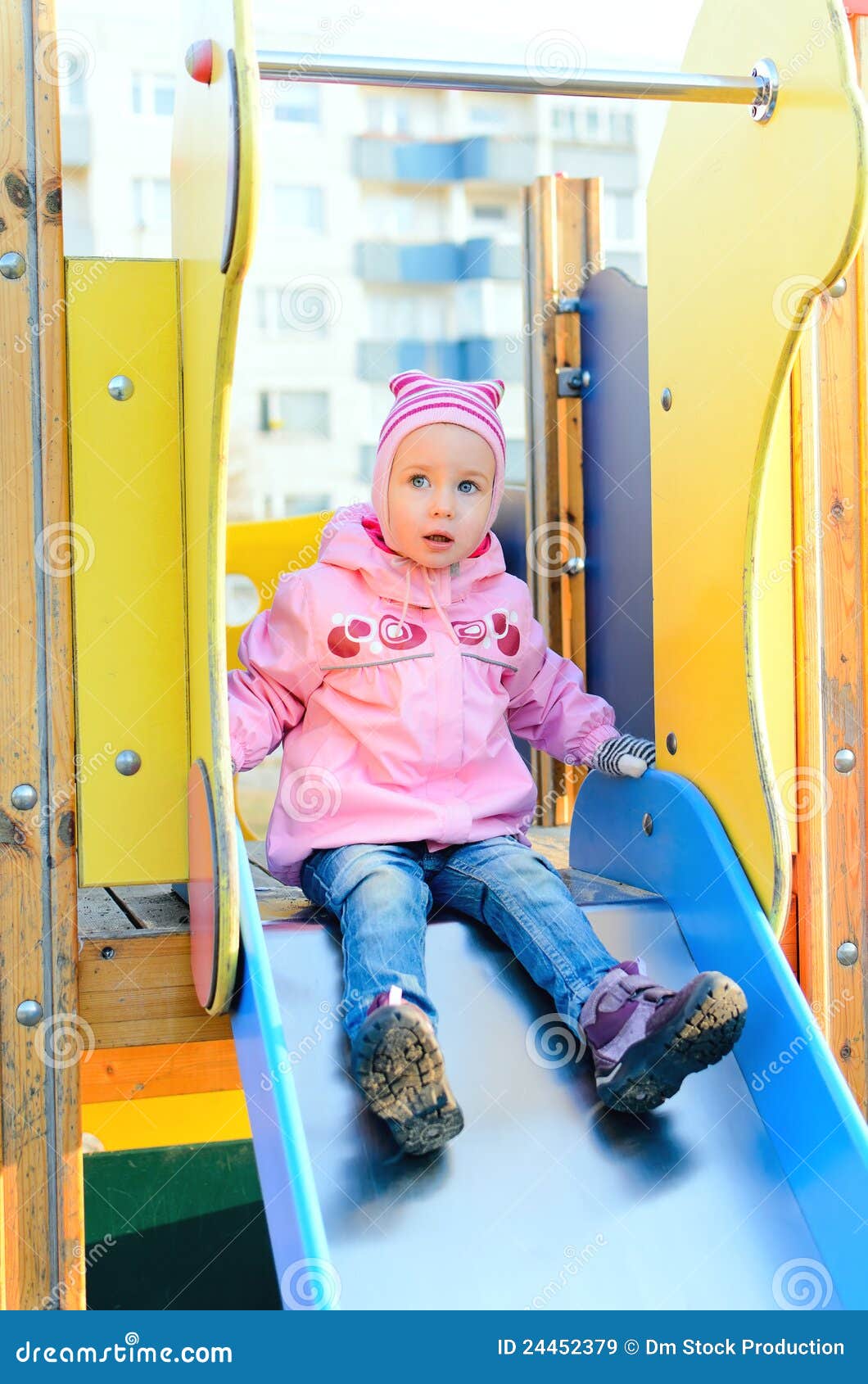 Child Girl Sitting on Slide Stock Image - Image of happy, slide: 24452379